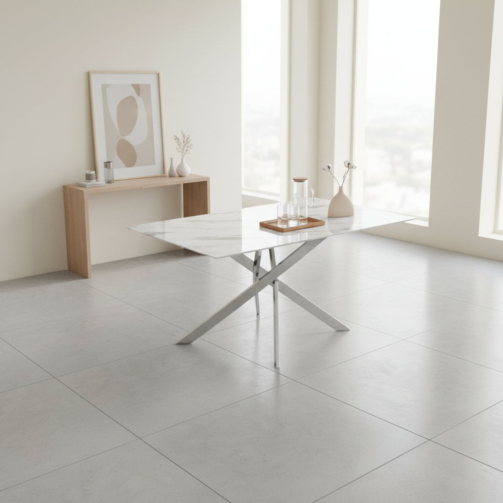 Table Repas JESSICA XXL Chrome Plateau en verre 180 cm – Homy France